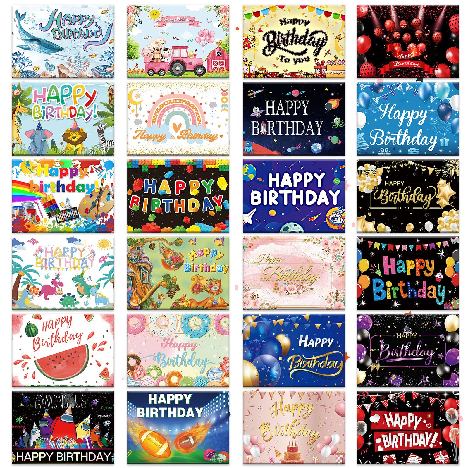 72 Happy Birthday Cards with Envelopes, Birthday Cards Bulk with Box, Blank Inside, 24 Unique Designs, 5x7 inches, Assorted Birthday Greeting Cards for Kids and Women