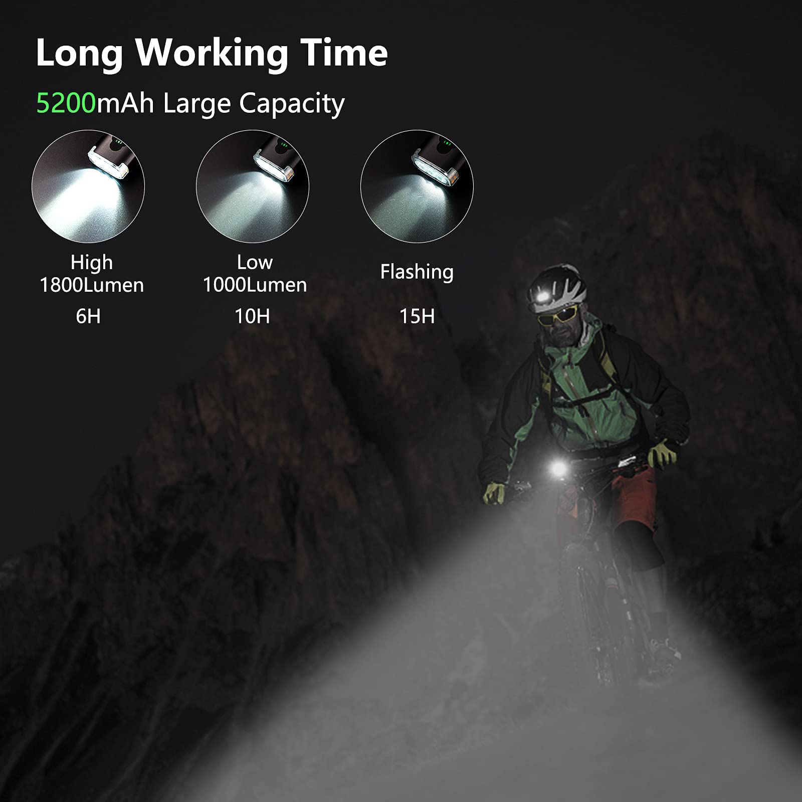 2022 Newest Bike Lights for Night Riding, 5000 Lumen USB Rechargeable Super Bright Headlight with Turn Light, 4 Modes Taillight, Waterproof Runtime 12+ Hours for Cycling Road Mountain,5200 mAh Battery