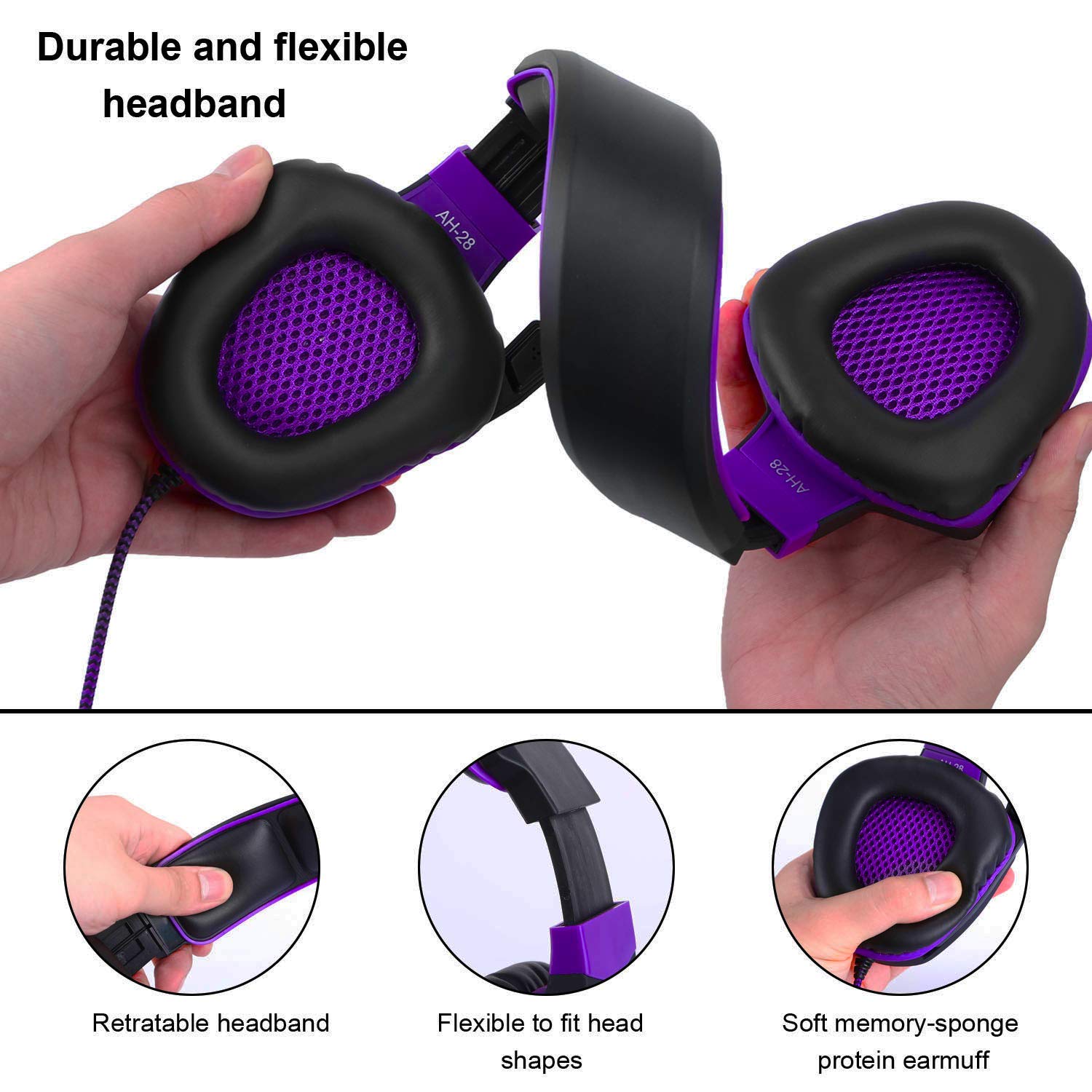 Anivia Gaming Headset Bass Surround Sound Stereo PS4 Headset with Flexible Microphone Volume Control Noise Canceling Mic Over-Ear Headphones Compatible for PS4 Xbox one Laptop PC Mac Purple
