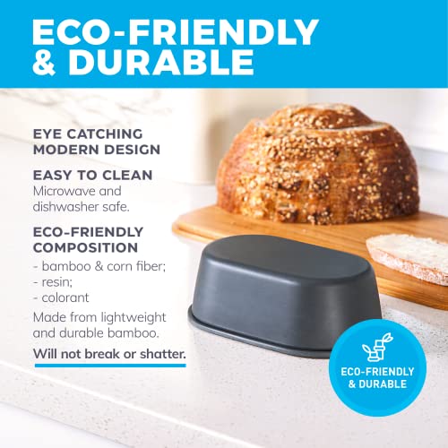 Grey Butter Dish with Lid For Countertop - Modern Bamboo Dark Grey Butter Crock - Dishwasher Safe Butter Keeper -Butter Holder Container Perfect For Large European Style Butter Such As Kerrygold