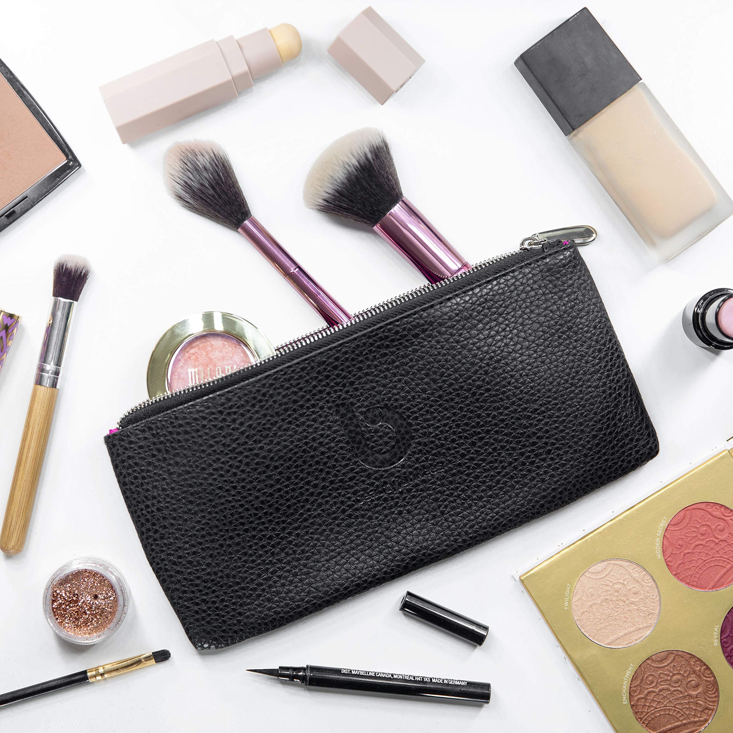 Beauty Junkees Makeup Brush Case Cosmetic Bag Black Make Up Brush Holder Pouch or Cosmetic Storage Organizer for Purse or Travel, Large Enough to Carry All Size Brushes, Cruelty Free