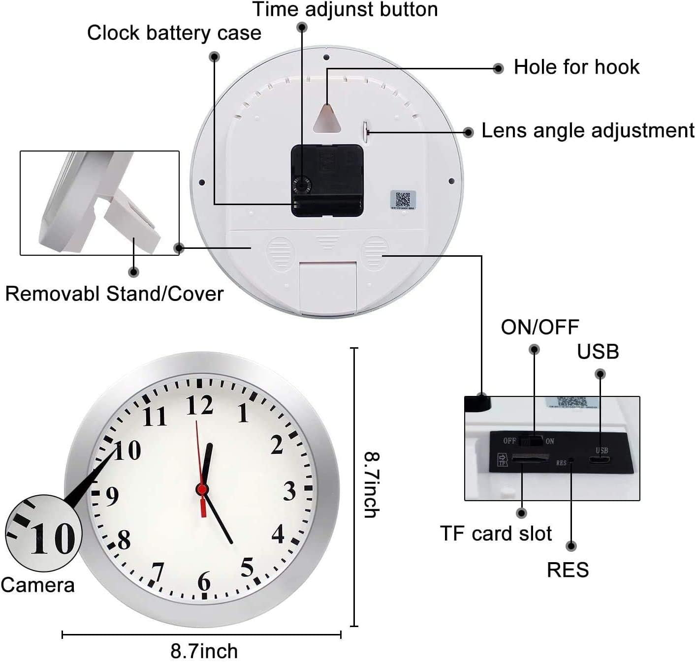 JLRKENG Hidden Spy Camera Wall Clock 1080P HD WiFi Clock Cameras Wireless Home Security Nanny Cam with Motion Detection Alarm Mini Video Recorder for Home and Office Surveillance, No Audio