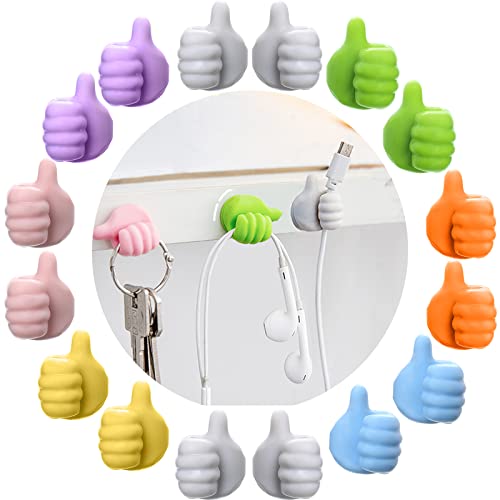 AELITOK 16Pcs Creative Silicone Thumb Wall Hook - Multifunction Adhesive Cable Clip ,Self Adhesive Thumb Cable Organizer Clips Key Hanger