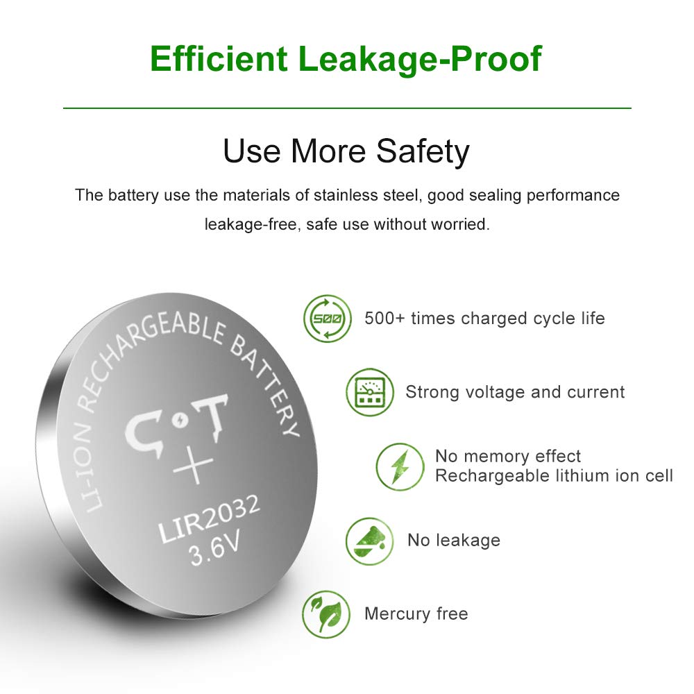 CT-ENERGY Rechargeable 2032 Batteries 8 Pack for Air Tag,3.6V Rechargeable Lir2032 Battery Replace CR2032