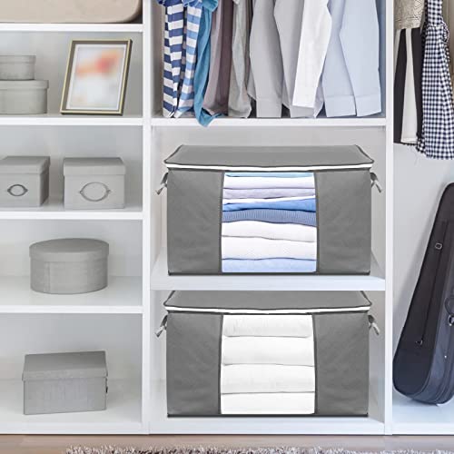 90L Extra Large storage bag ,6 Pack Clothes Storage Bins with lids,durable handle, transparent window, Sturdy Zippers , for closet organizers and storage, Blanket, Comforters, Bed Sheets, Pillows and Toys(gray)