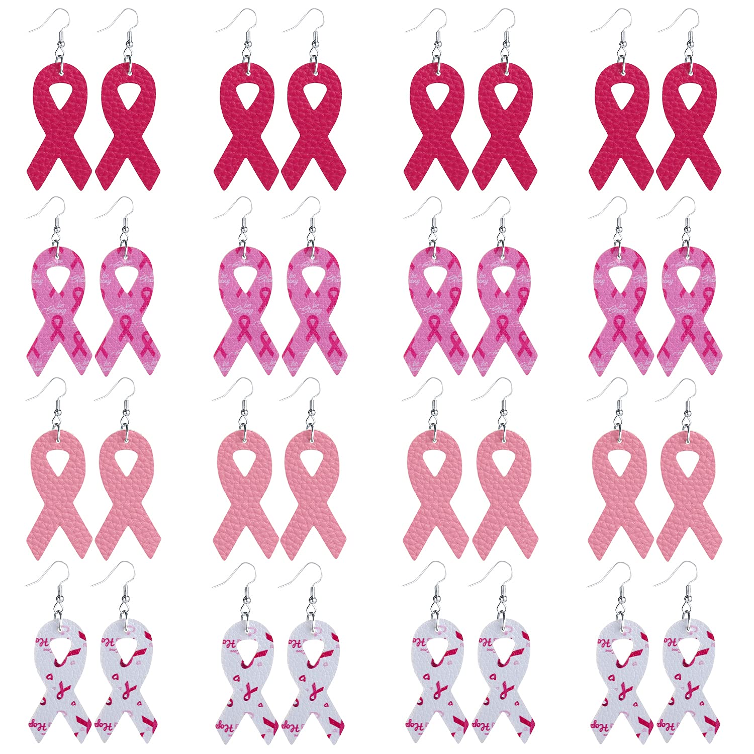 16 Pairs Pink Ribbon Earrings for Women Breast Cancer Earrings for Women Lightweight Handmade Breast Cancer Awareness Leather Earrings