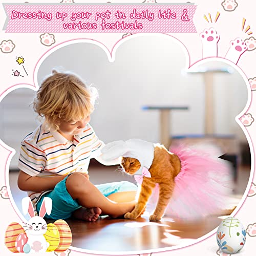 4 Pcs Bunny Costume Set Bunny Rabbit Hat with Ear Bunny Ears Pet Headband Lace Tutu Skirt with Bunny Ears Tail and Bow for Easter Cats Small Dogs Party Costume Accessory