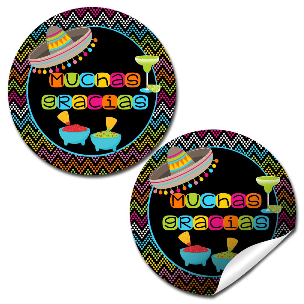 Chip, Dip, and Sip Fiesta Thank You Sticker Labels, 40 2" Party Circle Stickers by AmandaCreation, Great for Party Favors, Envelope Seals & Goodie Bags