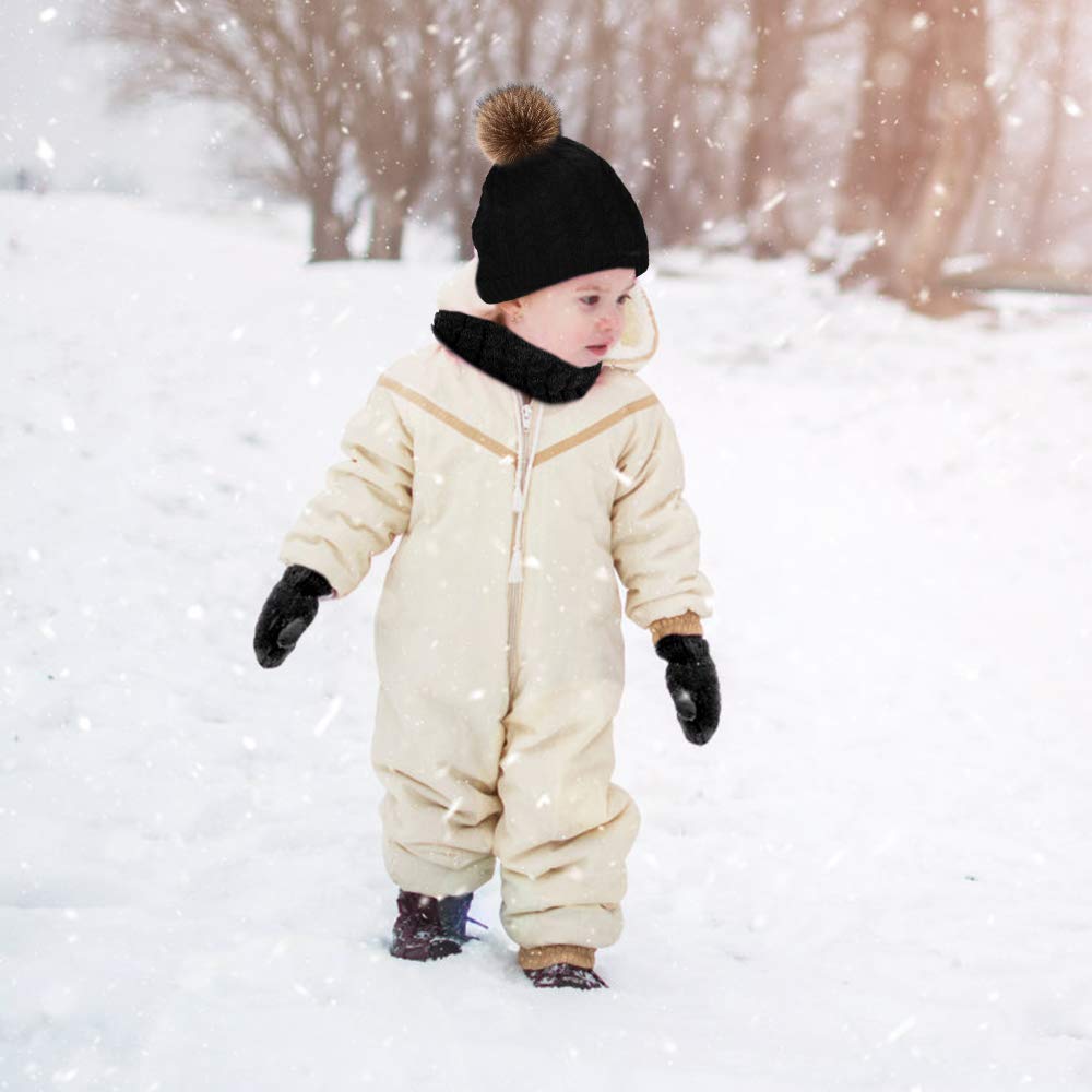 Hicdaw 6PCS Toddler Baby Winter Hat Scarf Kids Warm Knitted Hat for Beanie Scarf Gloves Set Gift for Kid Black