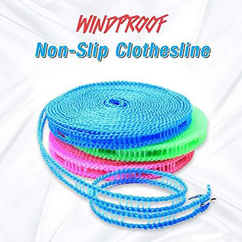 iCJJL Clothesline Adjustable Windproof Clothes Drying Rope Portable Hanging Rope for Home Use, Camping Travel, Indoor Outdoor Laundry Plastic Non-Slip(8M) (Blue)