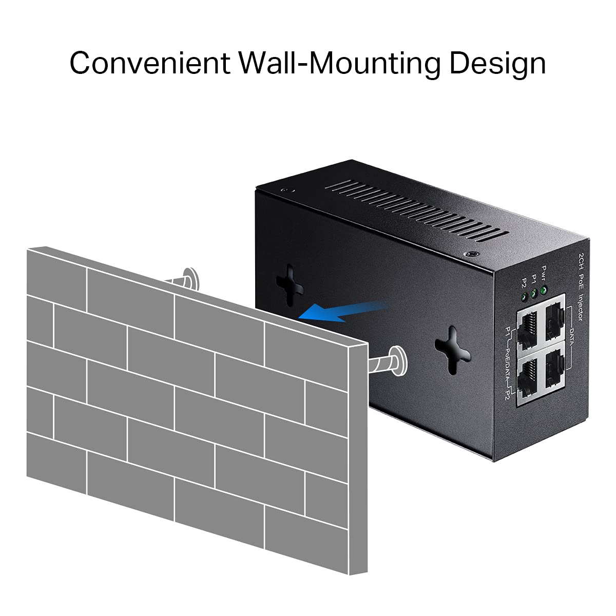 Cudy 2 Channel Gigabit PoE Injector, 10/100/1000Mbps, 2 Gigabit Input, 2 PoE Output, 2 x 30 watts PoE Adapter, Wall-Mount, Comply with 802.3at / 802.3af, 48V