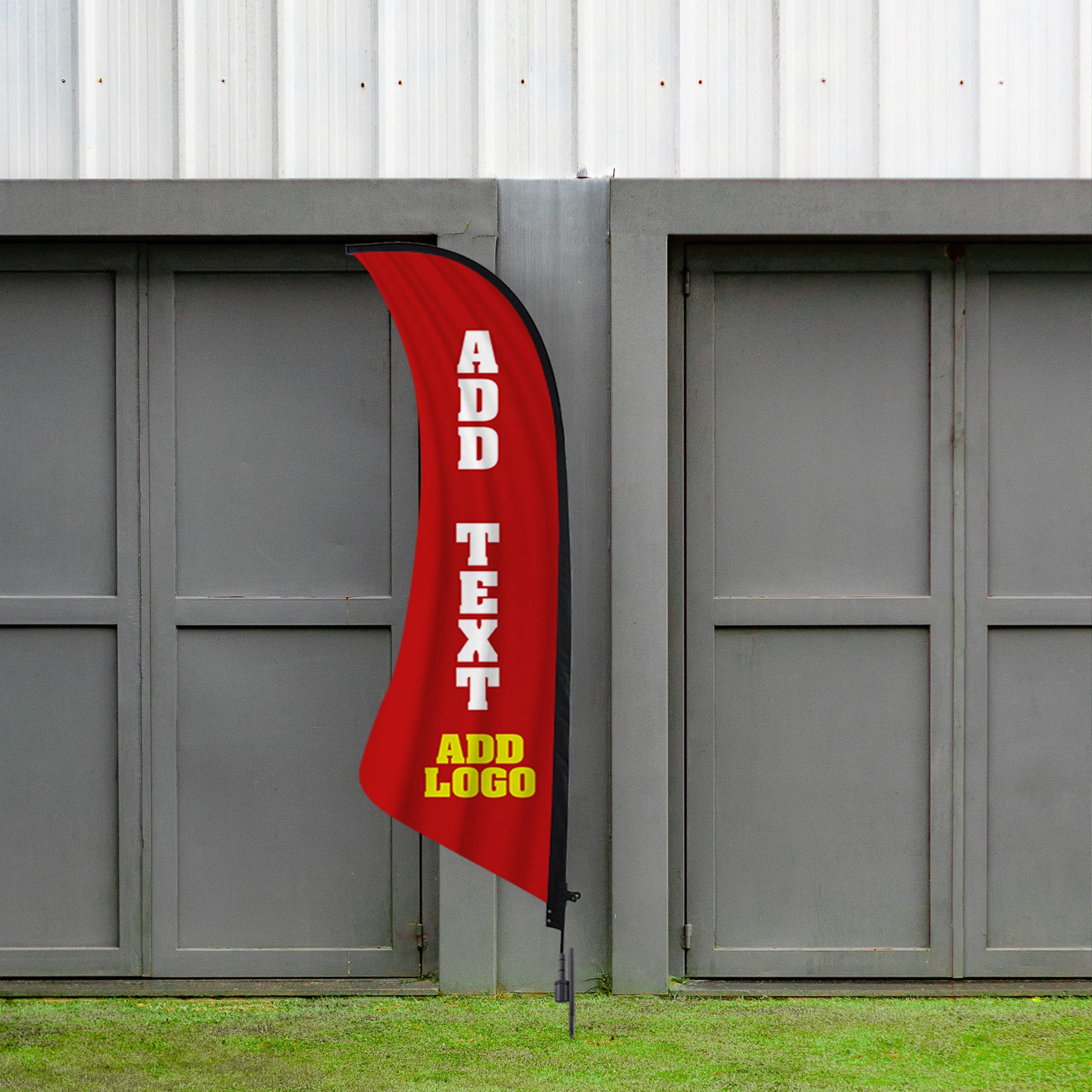 BannerBuzz Custom Shark Fin Flags with Hardware includes Aluminum Flag Pole & Ground Spike Base or Cross Base, Flutter Flag for Promotional Display Advertising, Indoor-Outdoor, Trade Shows (3.67 x 14.67 , Double Sided with Spike Base)