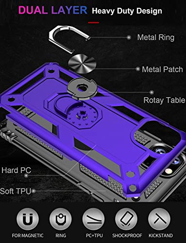 LUMARKE iPhone 11 Case with Tempered Glass Screen Protector,iPhone 11 Cover Military Grade 16ft. Drop Tested Cover with Magnetic Ring Kickstand Protective Phone Case for iPhone 11 6.1 inch Purple