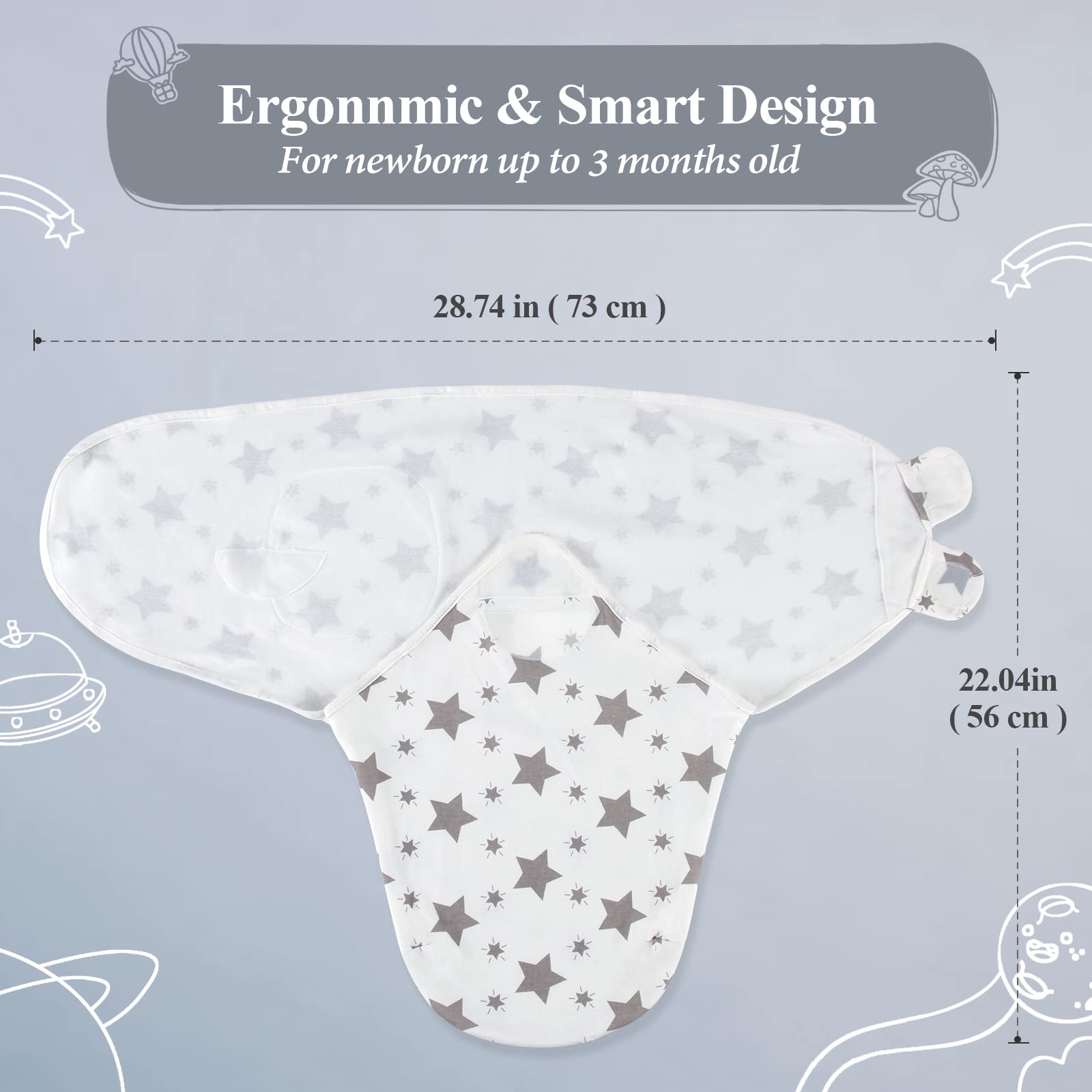 3 Pack Baby Swaddle Blanket, Adjustable 100% Organic Cotton Newborn Swaddle Sleep Sacks, Infant Swaddle Wrap Helps Prevent Startle Reflex(0-3 Months)