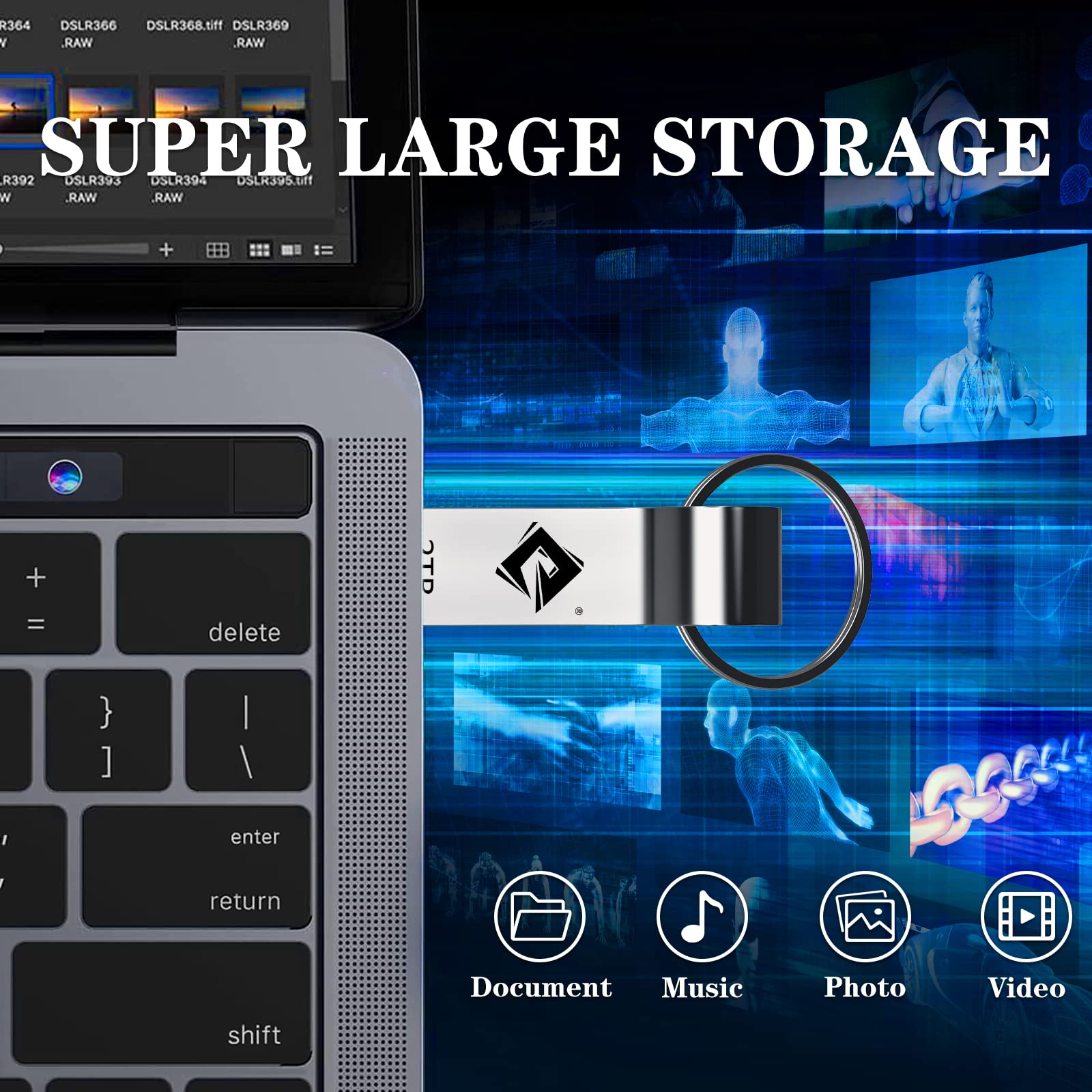 2TB USB Flash Drive, Thumb Drive: Nigorsd High Speed USB Drive, Portable 2000GB Large Capacity USB Memory Stick, Waterproof Durable Jump Drive Storage Drive with Keychain