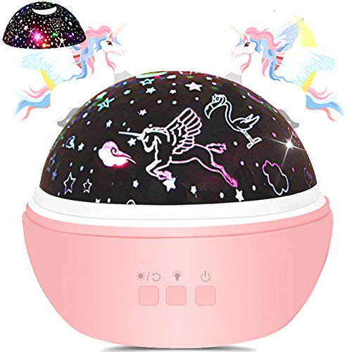 Chritmas Unicorn Gifts for Girls Star Night Light Projector Toys for Kids Toddlers, Girl Gifts for 1 2 3 4 Years Old, Baby Nursery Night Lamp 8 Colors Rotating Projector Lights, Pink.