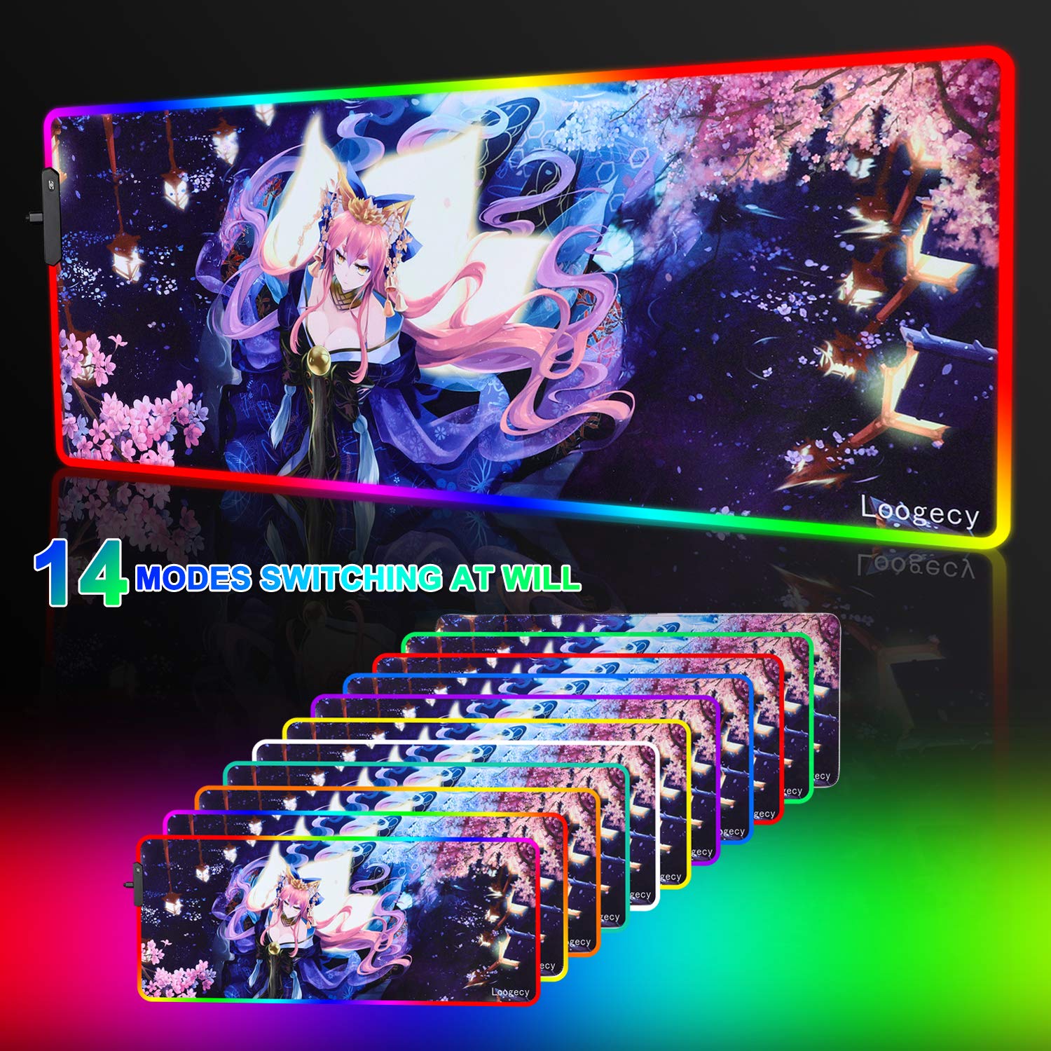 Anime LED Mouse Pad Extended Large RGB Gaming Mousepad Desk Mat for PC Laptop 31.5×11.8 inches