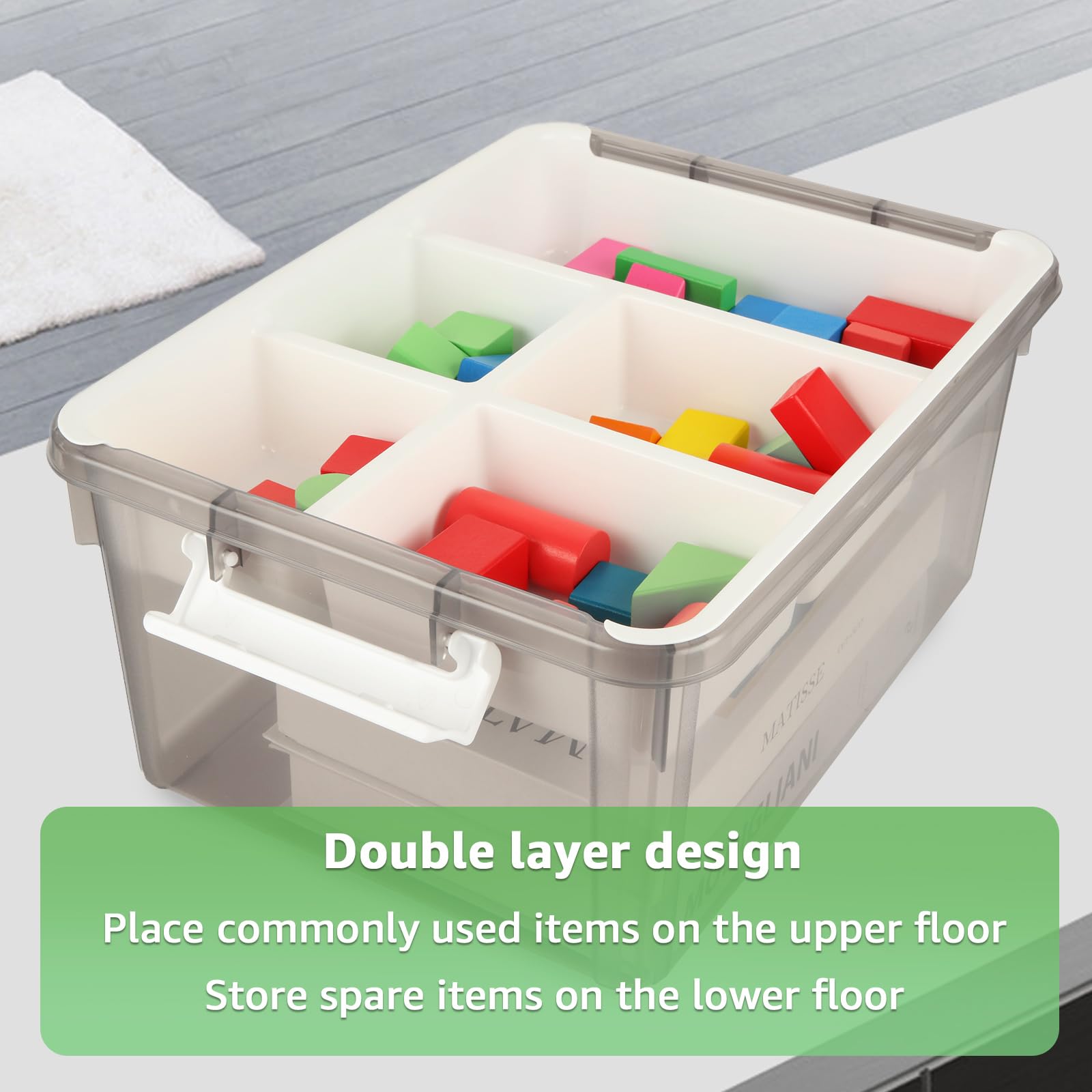 ACXFOND 1PCS Plastic Storage Box with Removable Tray Grey Craft Organizers and Storage 17 QT Storage Containers for Arts and Crafts Supplies, Lego, Stationery, Kids Building Blocks, Sewing Kit