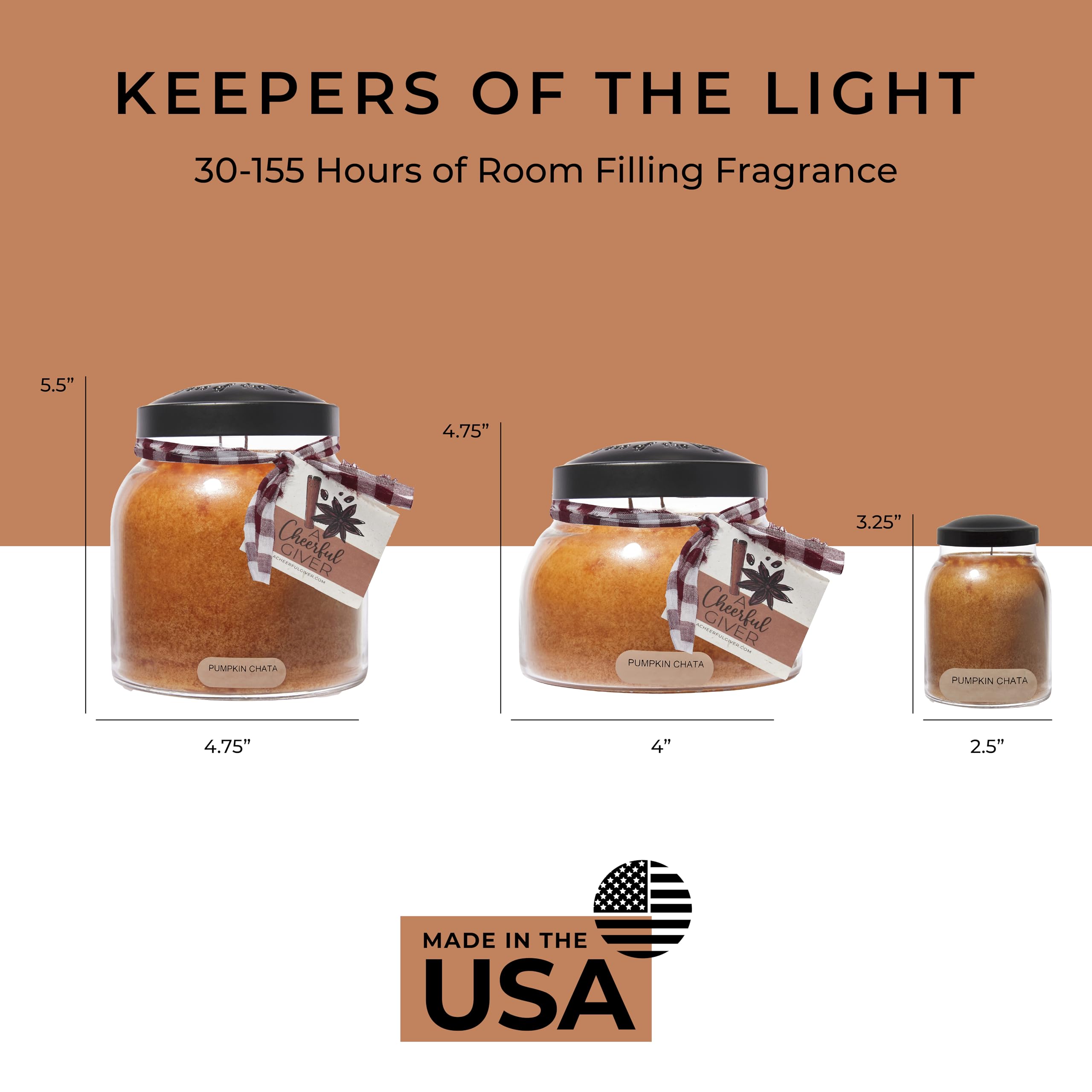 A Cheerful Giver - Pumpkin Chata - 34oz Papa Scented Candle Jar with Lid - Keepers of the Light - 155 Hours of Burn Time, Gift for Women, Orange