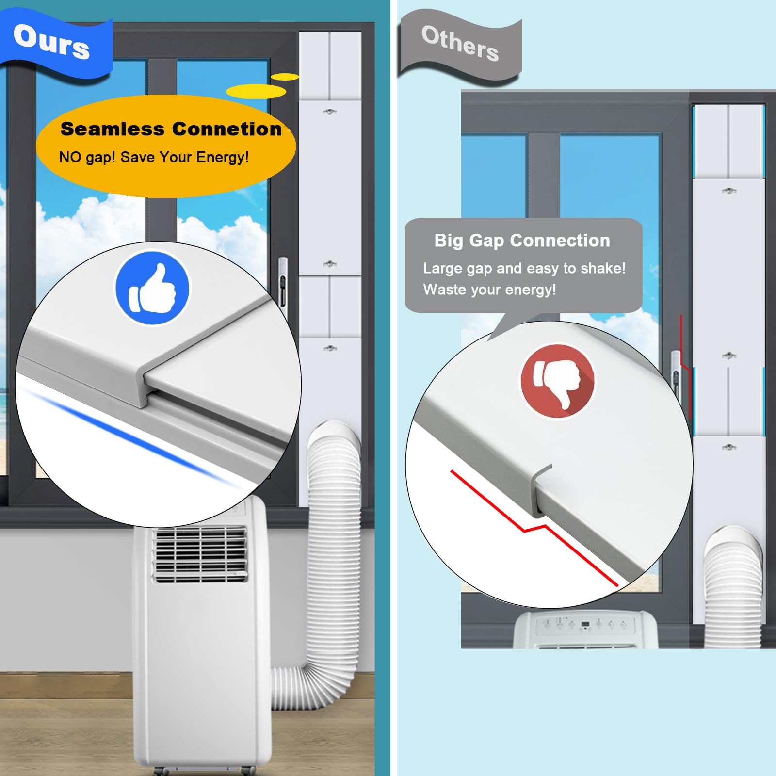2024 New Portable Air Conditioner Window Kit with Universal Coupler for 5.1"/5.9" Exhaust Hose, Mobile A/C Window Vent Seal Kit with 4 Adjustable Seal Plates for Vertical/Horizontal Sliding Window