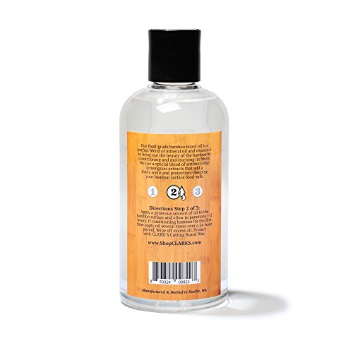 Bamboo Cutting Board Mineral Oil by CLARK’s - Wood Conditioning, Food Grade, Enriched with Natural Lemongrass Extract, Cleans and Restores, 12 oz