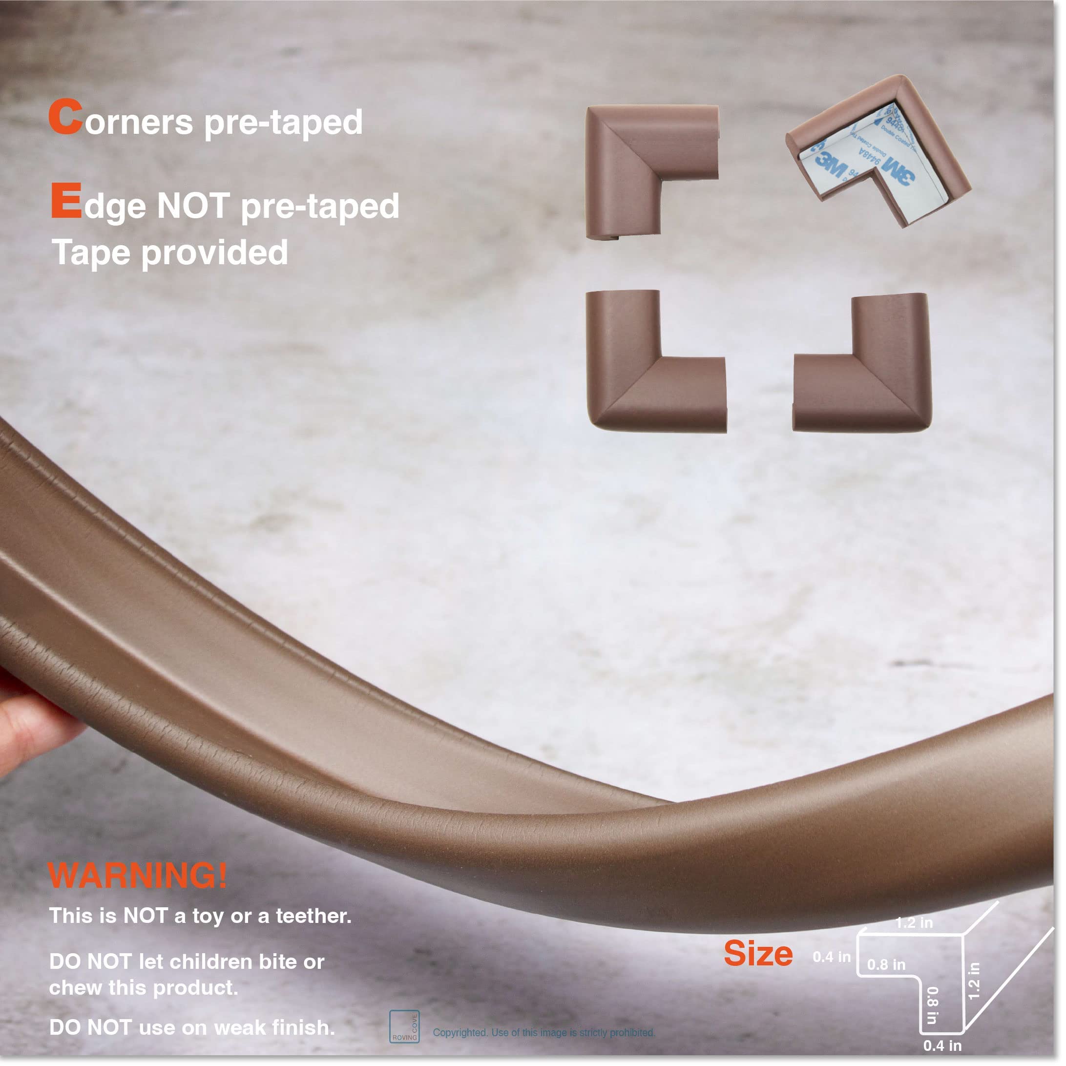 27ft Edge 8 Corners - Bundle & Save - RovingCove HeftyFit Edge Guard (9ft Edge Only, Coffee Brown) + RovingCove HeftyFit Edge Corner Guards (18ft Edge 8 Corners, Coffee Brown)