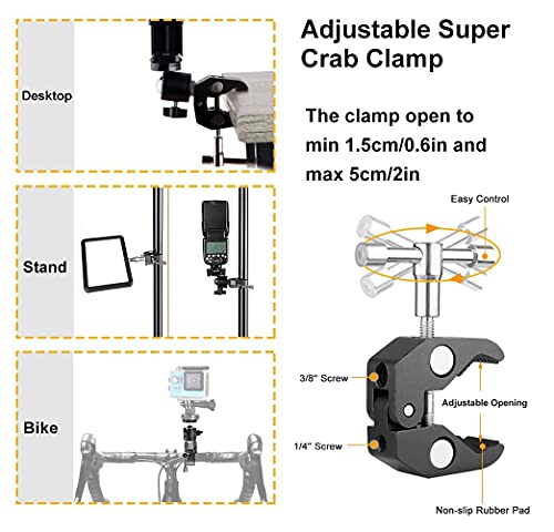 Camera Super Clamp Mount with Ball Head Mount Hot Shoe Adapter with 1/4 Thread for GoPro Hero 10 9 8 7 6 5 4,DJI Action Cameras, LCD Field Monitor LED Lights 360°Motorcycle Camera Mount