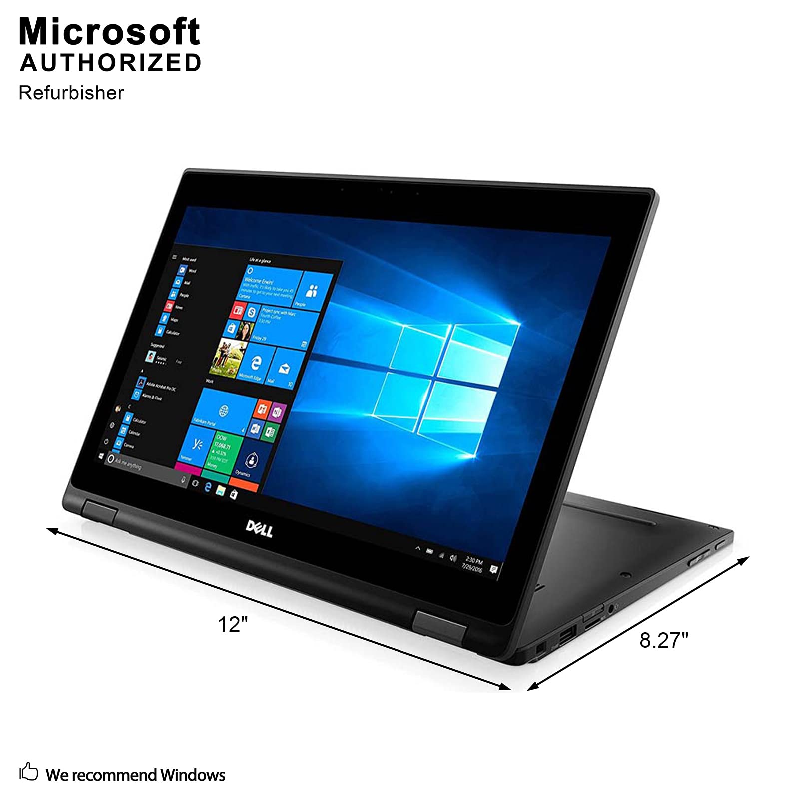 Dell Latitude 5289 12.5 Inch Business Laptop, Intel Core i5-7300U up to 3.5GHz, 8G DDR3, 256G SSD, WiFi, HDMI, Windows 10 Pro 64 Bit Multi-Language Support English/French/Spanish (Renewed)
