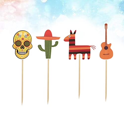ABOOFAN Hawaiian Decor ating Hawaiian 24pcs Beautiful Guitar Insert Horse Fruit Party, Birthday (Skeleton Festival Topper Dessert Hawaii) for ating Mexican Mexican Decor