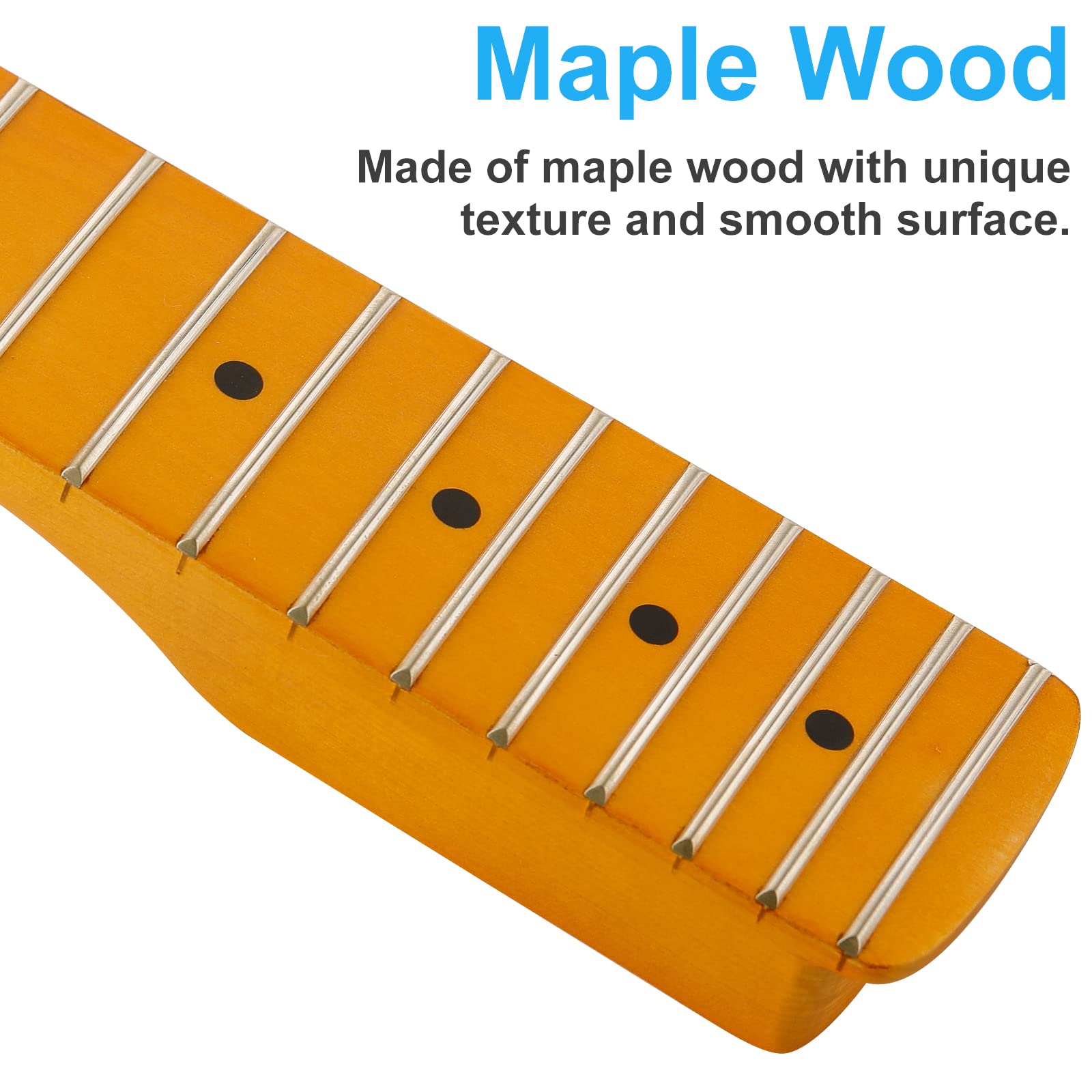 22 Fret Canadian Maple Electric Guitar Neck, Yellowish Matte, Skunk Stripe Back Inlay,14" Radius of Fingerboard, Bone Nut