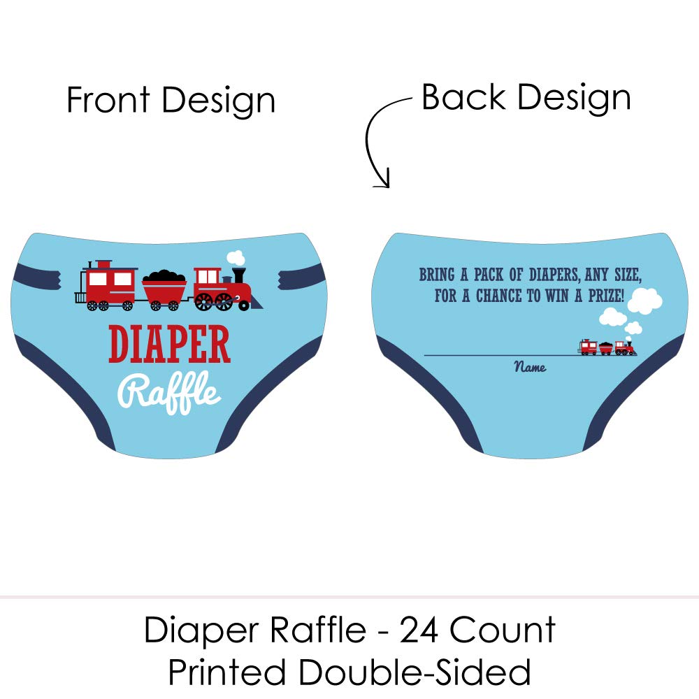 Big Dot of Happiness Railroad Party Crossing - Diaper Shaped Raffle Ticket Inserts - Steam Train Baby Shower Activities - Diaper Raffle Game - Set of 24