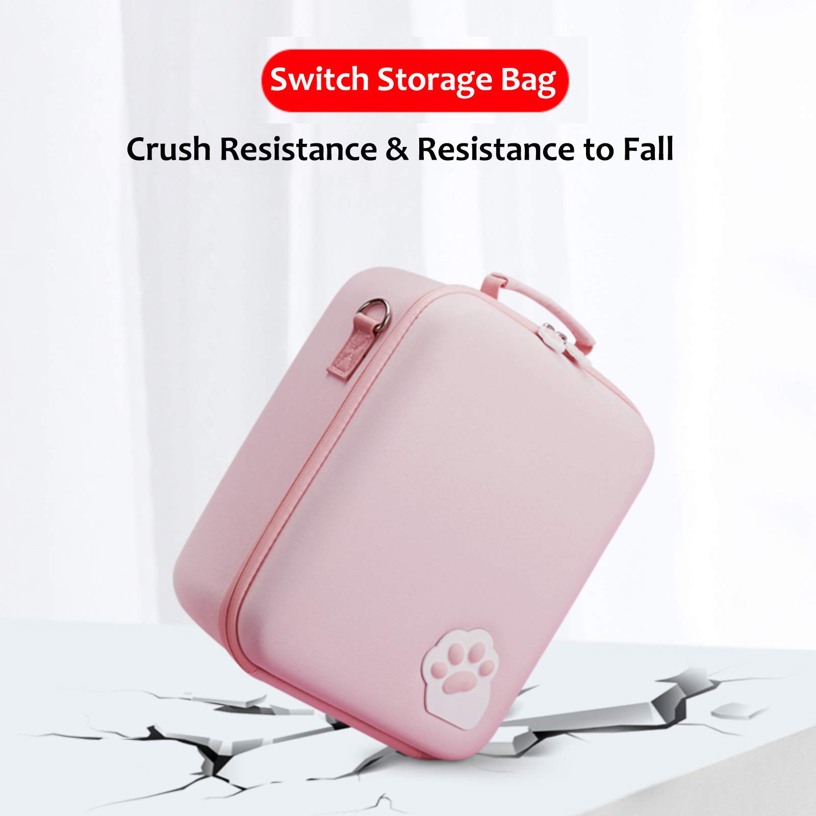 Acylulu Cute Cat Paw Carrying Case Compatible with Nintendo Switch - 21 Game Card Slot & Removable Shoulder Strap - Portable Hardshell Storage Bag for Switch Console Controller & Accessories