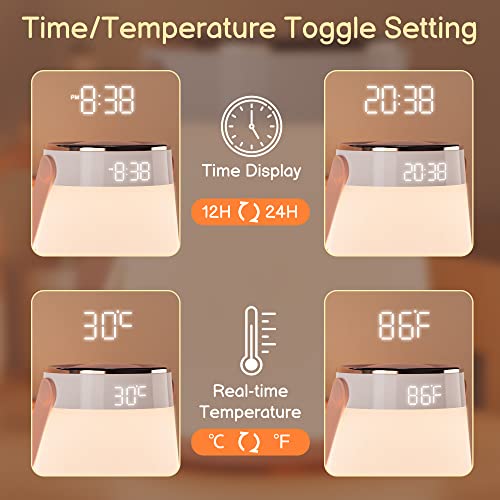ALACRIS Bedside Lamp, Portable Nursery Night Light with Remote Control Timing and Temperature Display, Dimmable Warm Night Light for Babies Breastfeeding and Sleep Aid, Kids Alarm Clock Night Light