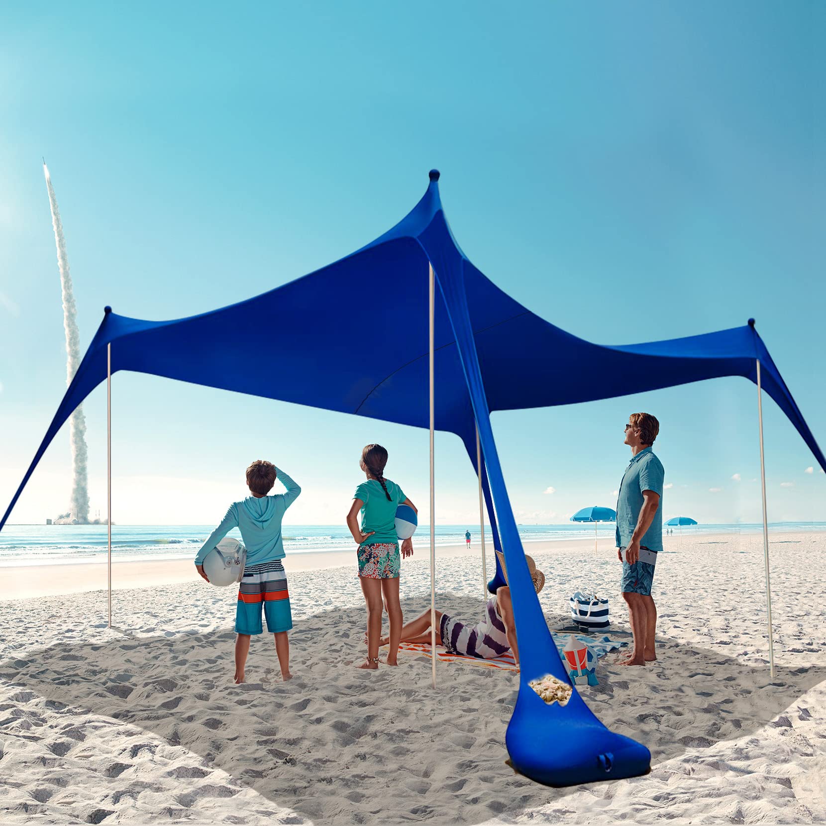 2022 Upgraded Beach Tent Pop Up Shade, HARBLAND 10X10 FT UPF50+ Beach Shade Canopy with 8 Tent Stakes, 4 Support Ropes, Carry Bag(4 Thickened Tip Poles, 4-8 People)
