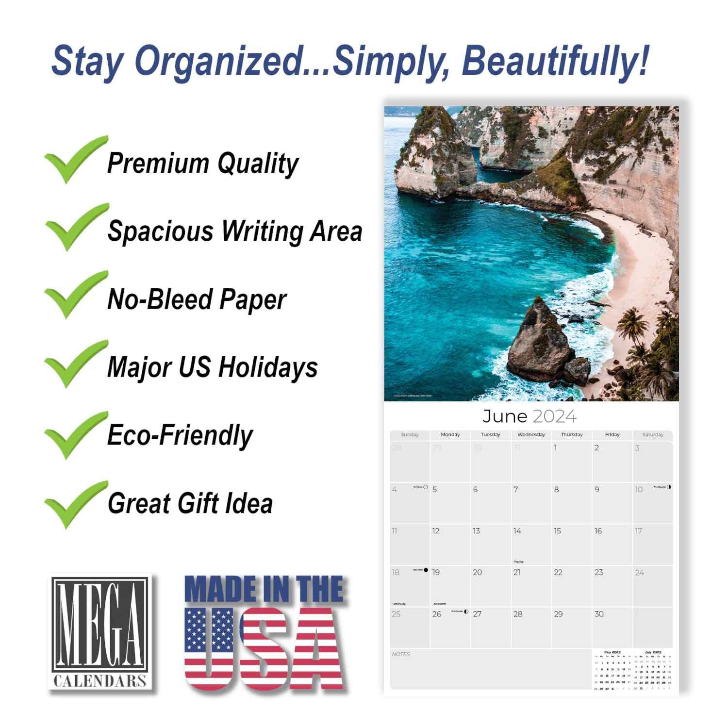 2022 2023 Tropical Beaches Calendar - Islands Monthly Wall Calendar - 12 x 24 Open - Thick No-Bleed Paper - Giftable - Academic Teacher's Planner Calendar Organizing & Planning - Made in USA