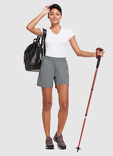 BALEAF Women's 5" Athletic Hiking Shorts Running Zipper Pockets Quick Dry Lightweight for Summer Golf Workout UPF 50+ Dark Grey Size L
