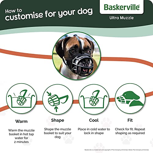 BASKERVILLE Ultra Dog Muzzle- Tan Size 4, Perfect for Medium Dogs, Prevents Chewing and Biting, Basket allows Panting and Drinking-Comfortable, Humane, Adjustable, Lightweight, Durable