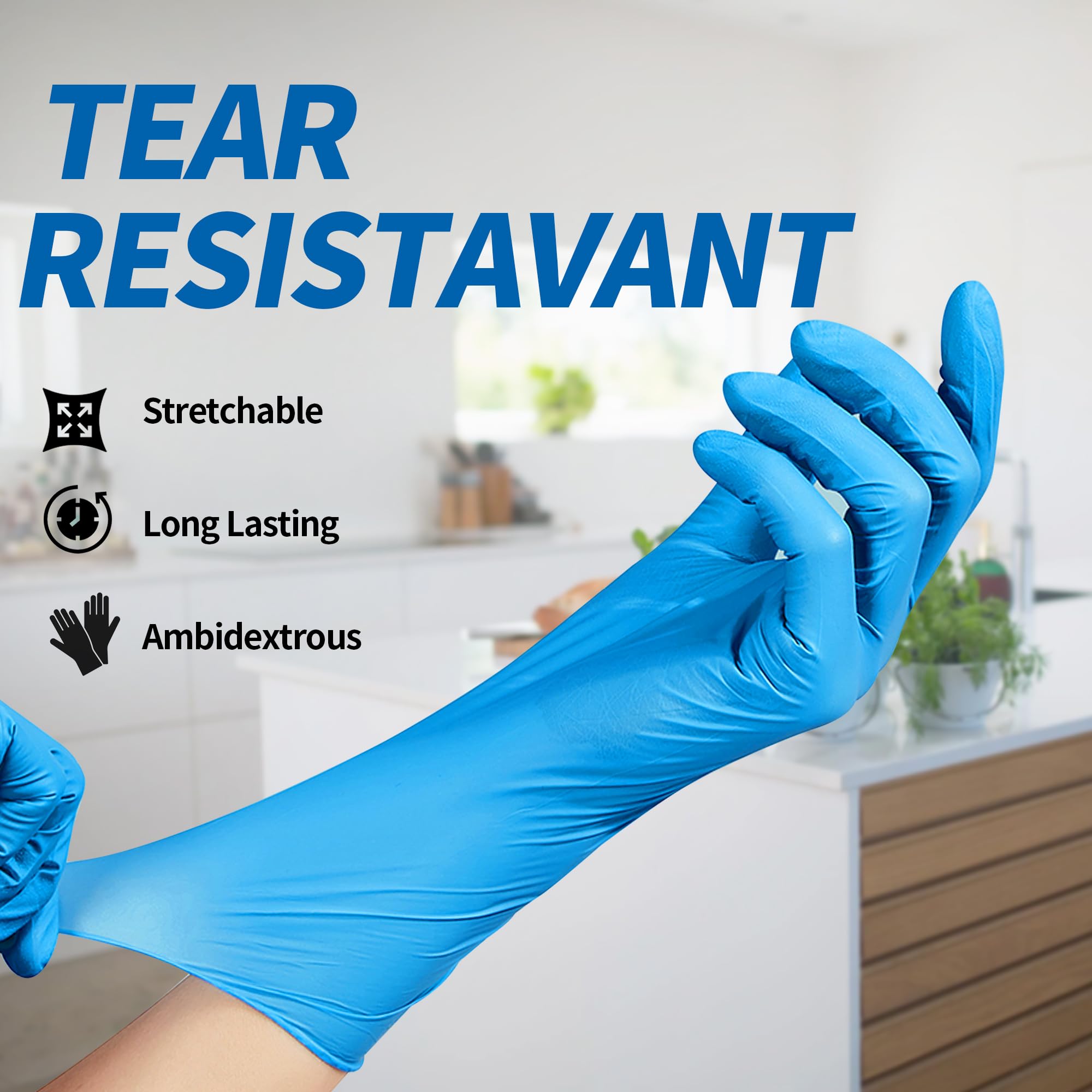 Basic Vinyl Exam Gloves, Powder Free,Latex Free, Non-Sterile for Cleaning, Food Service and All Purposes Disposable Gloves BMPF3003 Box of 100Pcs (Large, Blue)