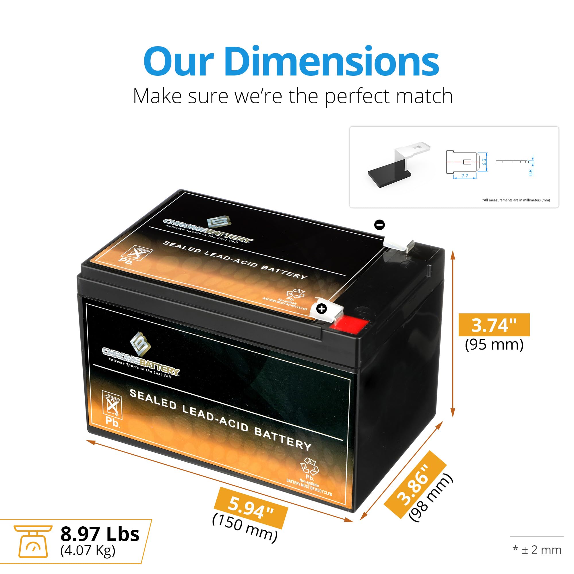 Chrome Battery 12V 15AH SLA Rechargeable Replacement Battery compatible with UPS Back Up and More: 5.94 x 3.86 x 3.74, T2 Terminal