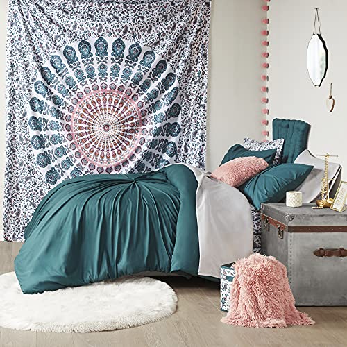 Comfort Spaces 17 Piece Bed in A Bag Comforter Set Include Sheets with 2 Side Pockets - All Season Cozy Bedding and Bedroom Organizer, College Dorm Room Essentials, Full, Henry, Teal