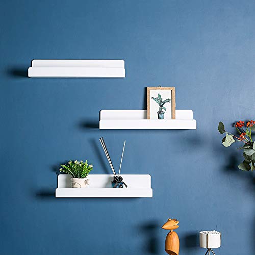 IEEK 15 Inch White Acrylic Floating Wall Ledge Shelf,Wall Mounted Nursery Kids Bookshelf,5MM Thick Home/Office/Bathroom Storage Shelves Display Organizer,Set of 4