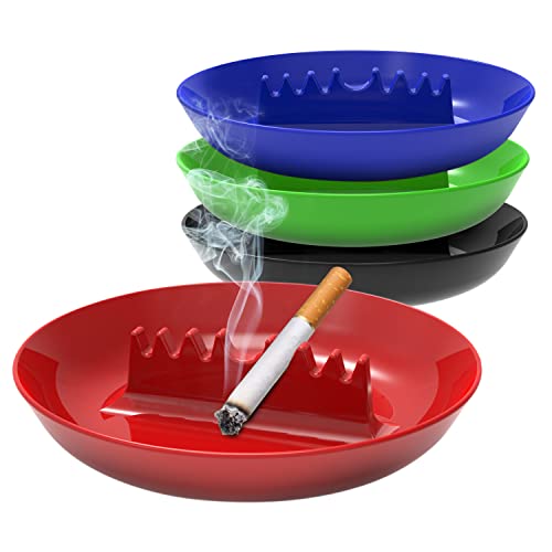 Ashtray for Cigarettes Outdoor Ash Tray Sets Patio Ashtrays: Large Home Plastic Indoor Ash Trays: 7 INCH Round, 4 PACK, Nice 4 Colors Strong Melamine