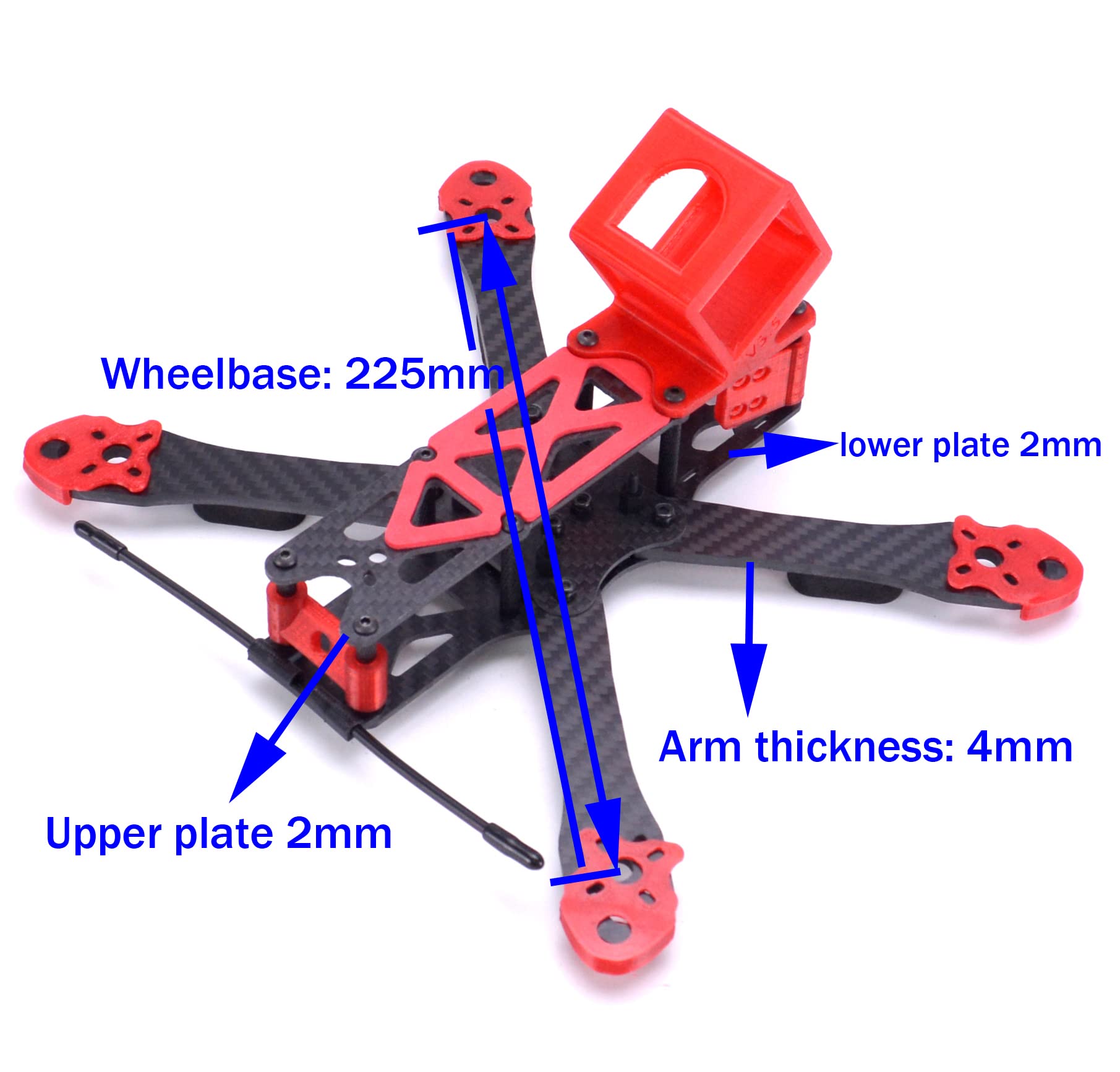 225mm FPV Racing Drone Frame 5inch Carbon Fiber Quadcopter Frame Kit with 3D Printed Camera Mount for Gopro