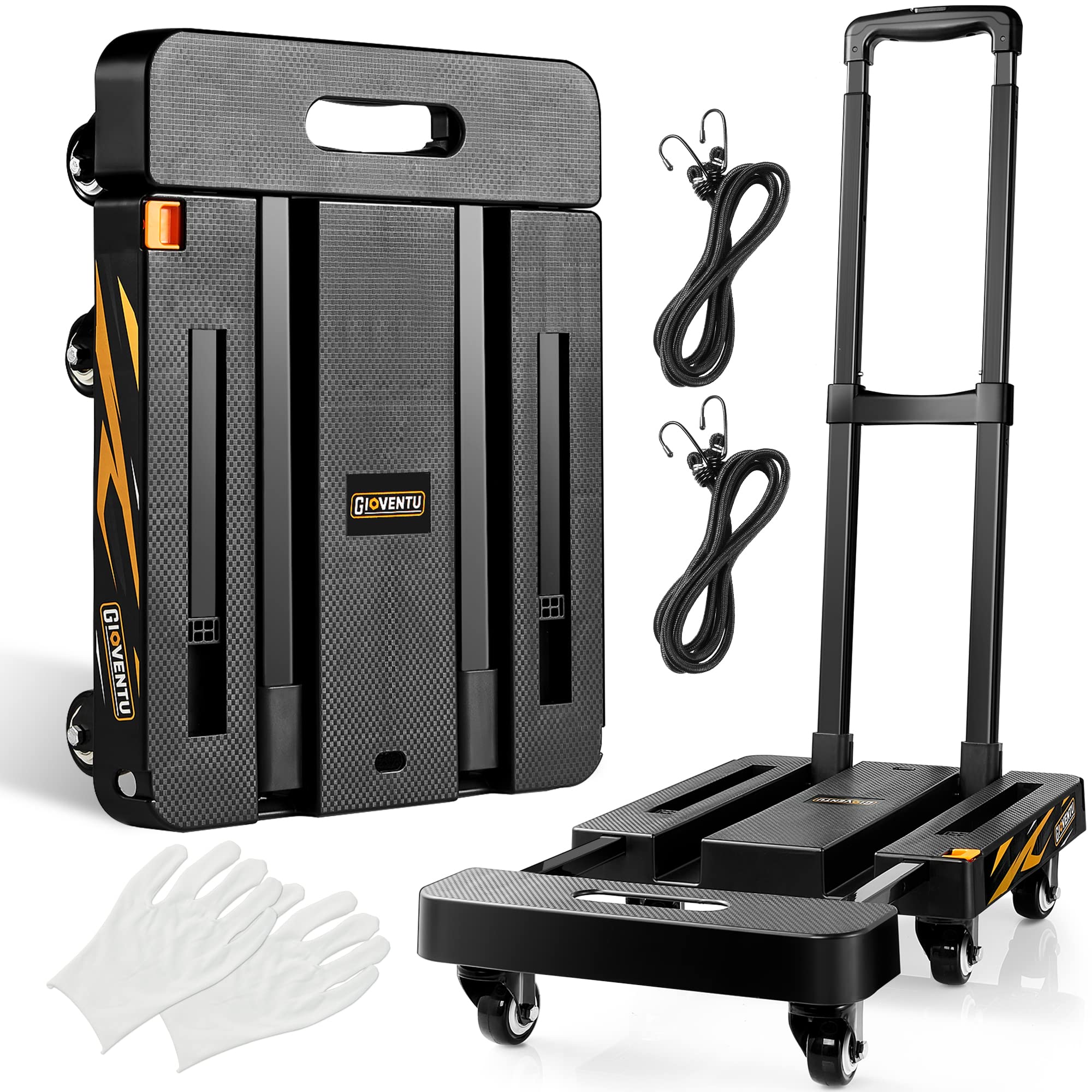 ππππ ππ©π π«ππππ Folding Hand Truck Dolly Cart (440LB), Heavy Duty Luggage Cart with TPR Wheels and Easy Setup Design, Portable Platform Truck Collapsible Dolly for Moving, Travel, Office Use