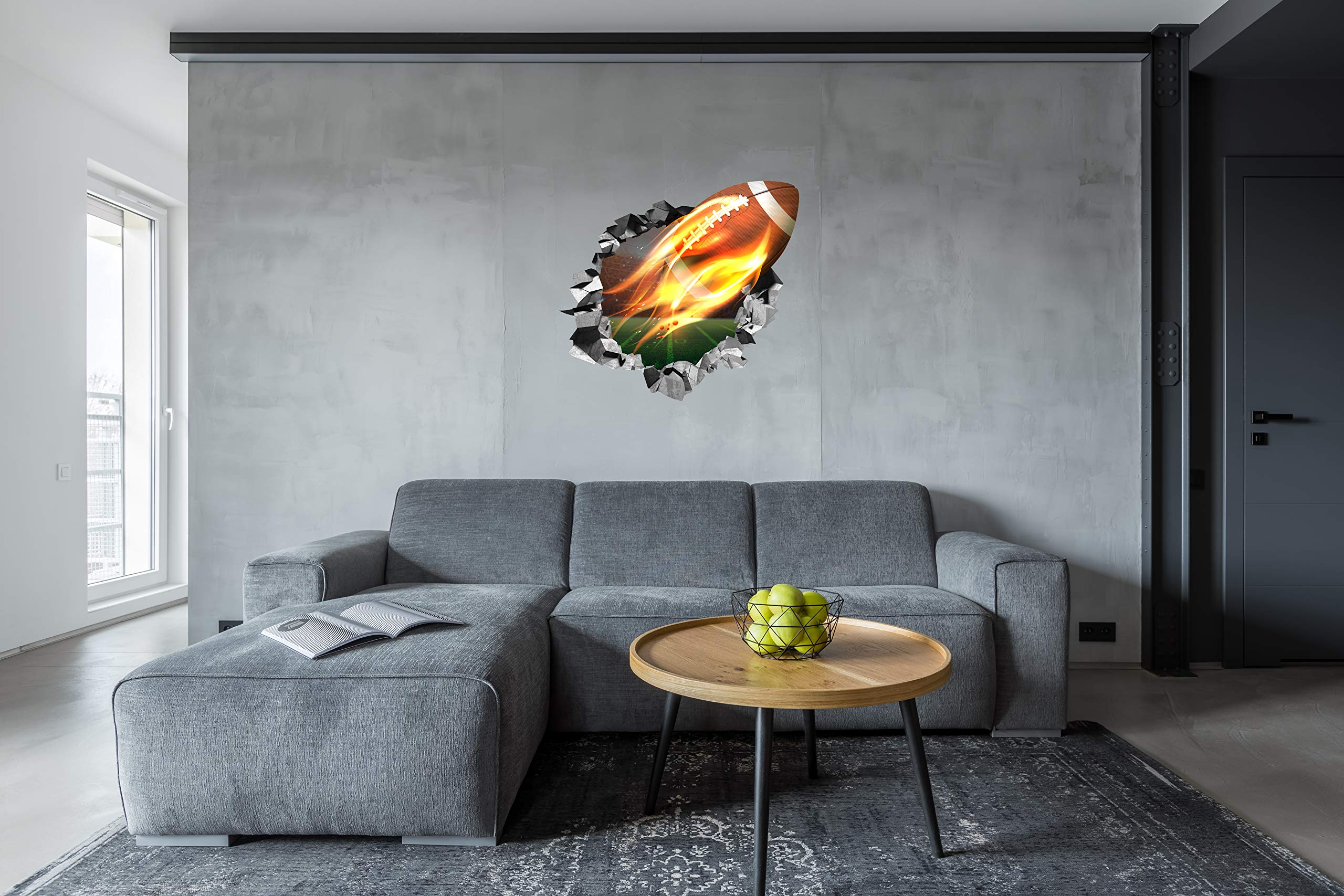 Customized For You Large 3D Wall Decal - Self Adhesive and Removable Vinyl Sticker - Break Through Image - Mural Art - Decor for Boys and Kids Bedroom, Study Room (Flying Fire Football (24"x24"))