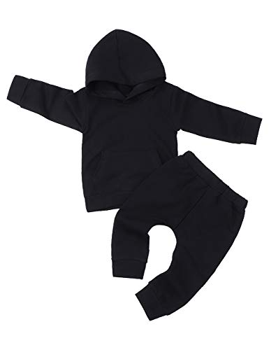 Hipealy Toddler Infant Baby Boy Clothes Hoodie Sweatshirt Pants Boys Gift Solid Color Fall Winter Outfits Set 0-6 Months