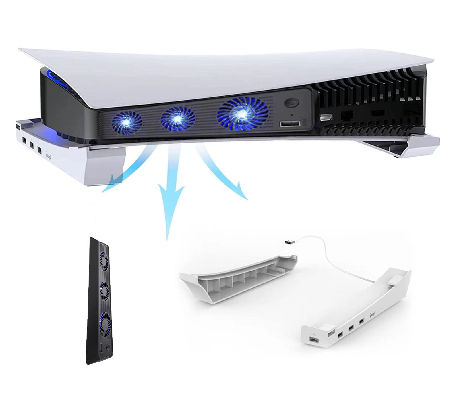 Beeka PS5 Horizontal Stand with Cooling Fan, Playstation 5 Accessories, Built in LED Light, Auto On Off, Extra USB Port, Compatible with White