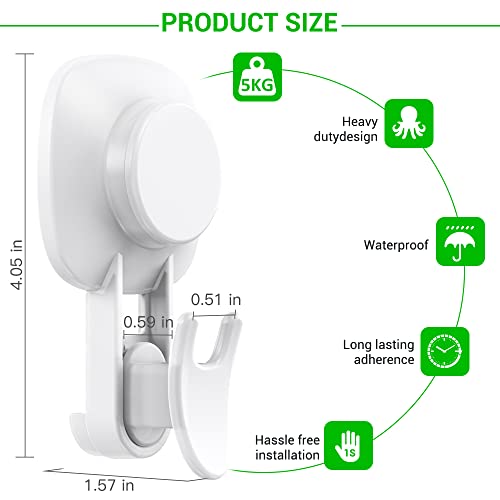 LUXEAR Suction Hooks, Strong Suction Cup Hook Waterproof Shower Hooks for Bathroom & Kitchen Powerful Vacuum Wall Hooks Removable for Towel Loofah Wreath Robe Cloth Key Bag-4 Pack