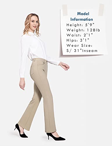 BALEAF Womens Yoga Dress Pants, Bootcut Stretchy Work Slacks Business Casual Pull on Office Trousers with Pockets 31", B Khaki Bootcut, X-Large