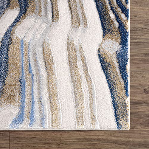 Abani 4โ x 6โ Modern Topography Design Blue, Grey & Gold Area Rug Rugs Modern Pattern No Shed Dining Room Rug